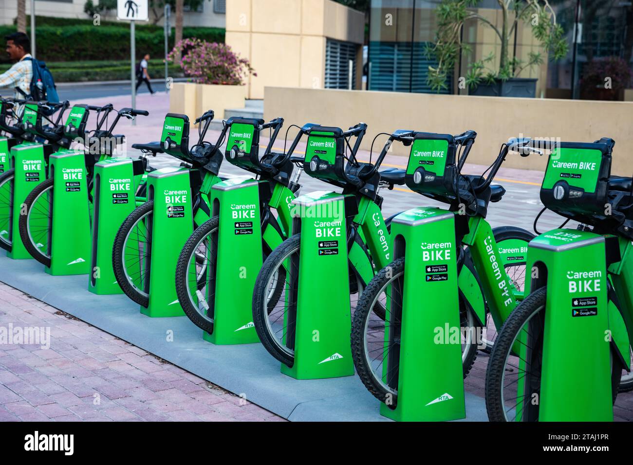 Careem electric bikes parked in a row near Dubai Marina, UAE Stock ...