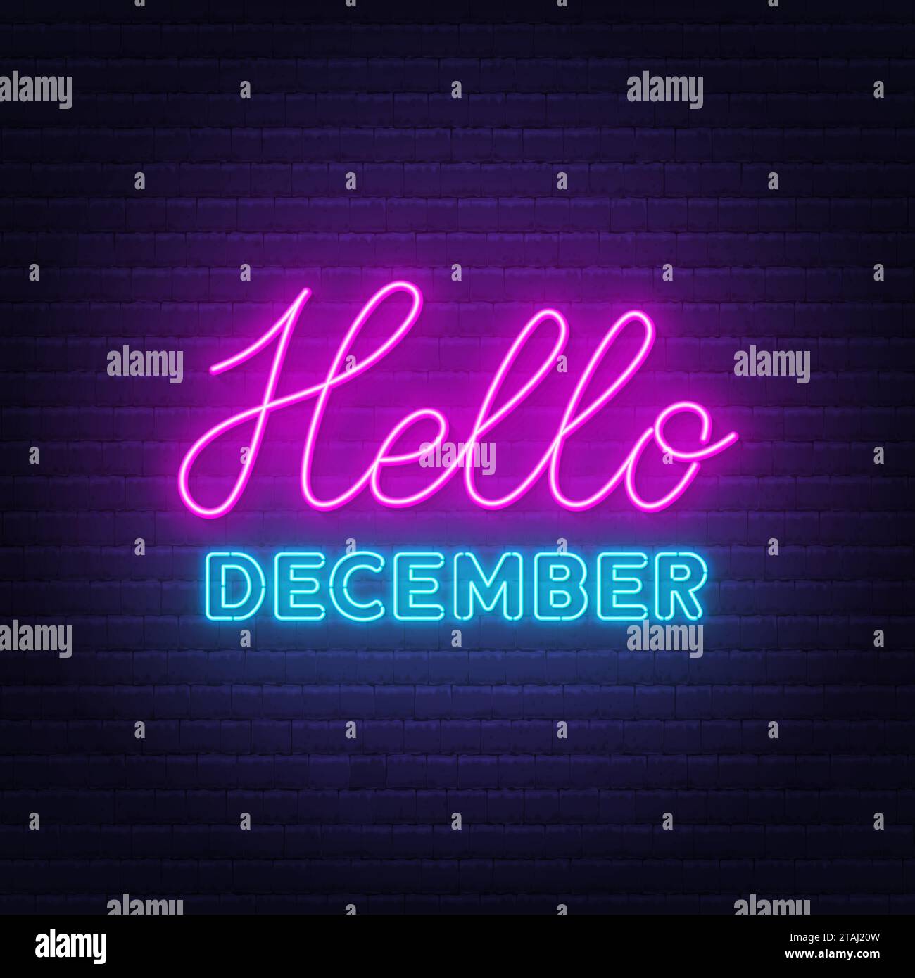 Hello December neon lettering on brick wall background Stock Vector ...