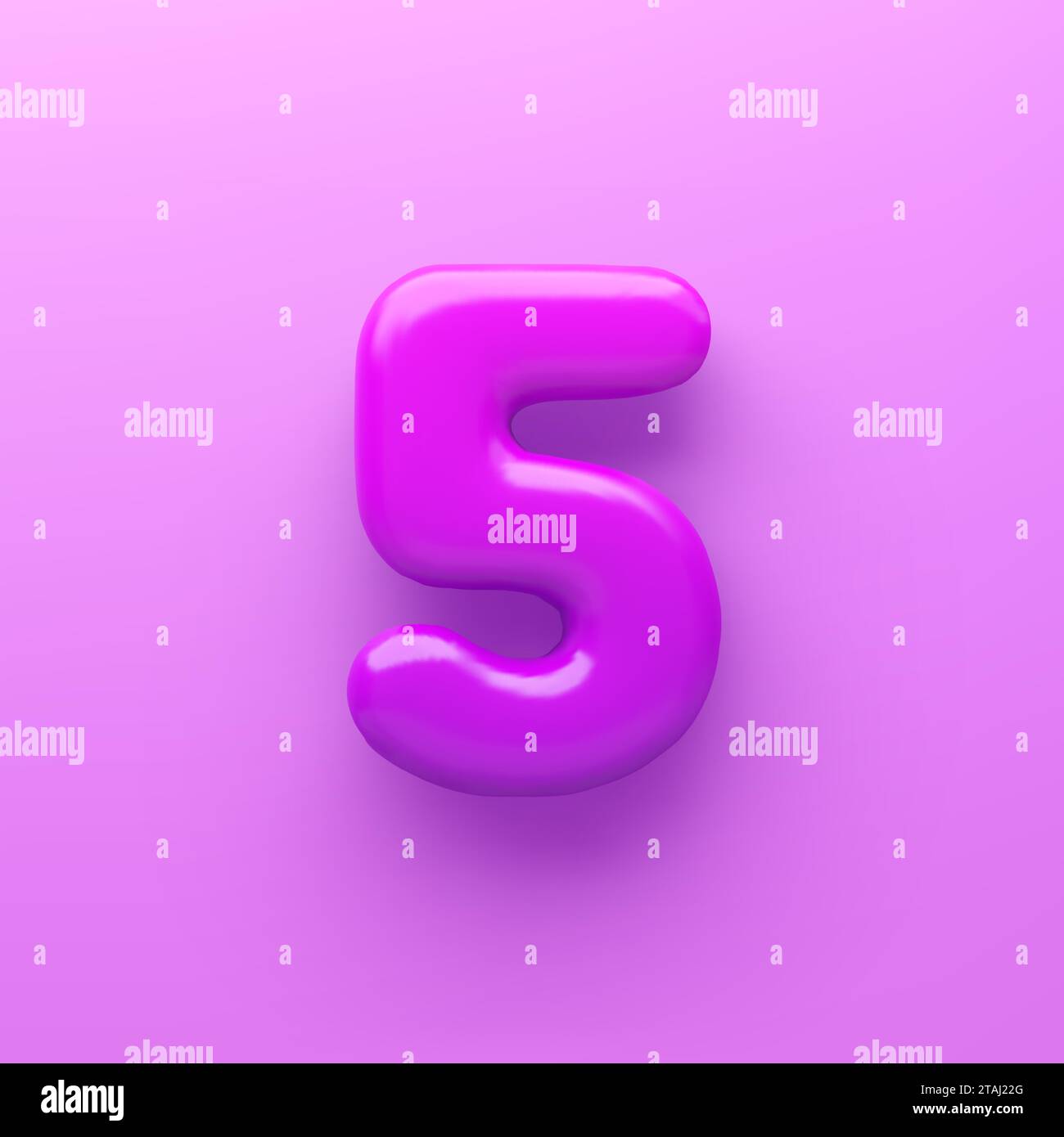3D Purple number 5 with a glossy surface on a purple background Stock ...