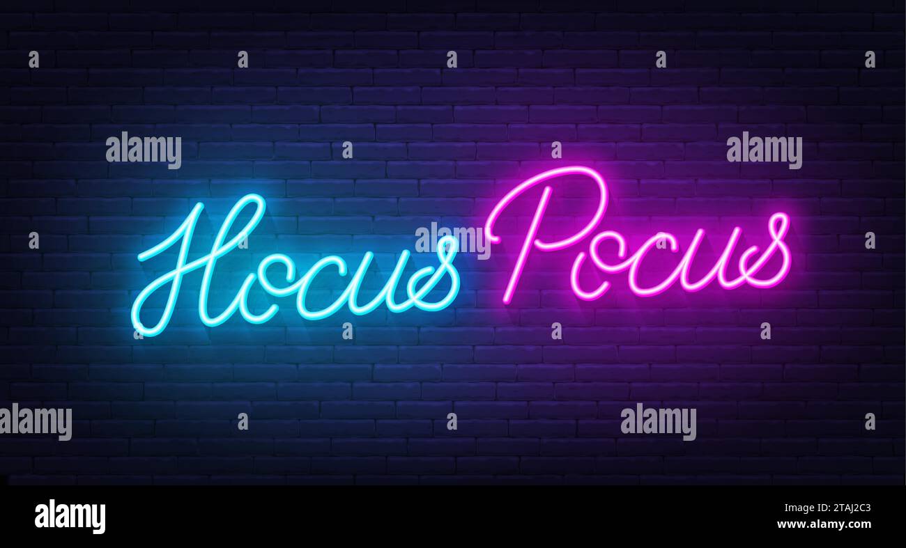 Hocus Pocus neon lettering on brick wall background Stock Vector Image ...