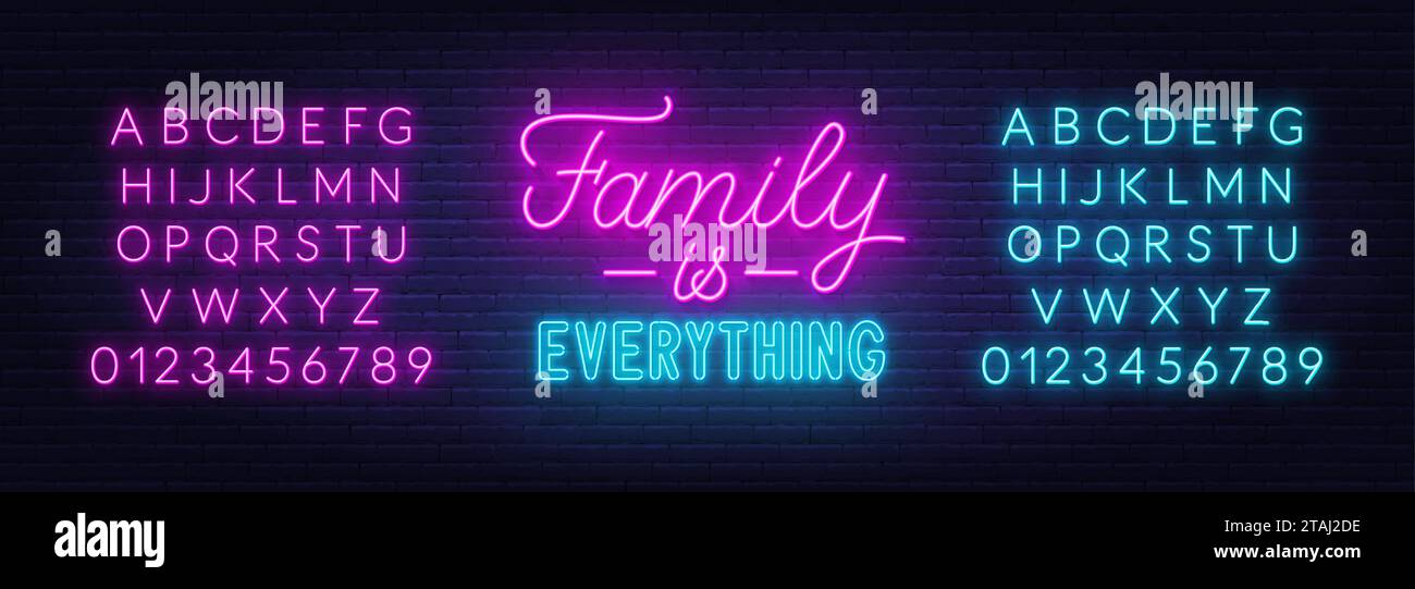 Family is Everything neon lettering on brick wall background Stock ...