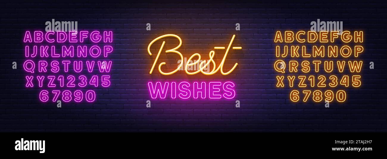 Best Wishes neon lettering on brick wall background Stock Vector Image ...