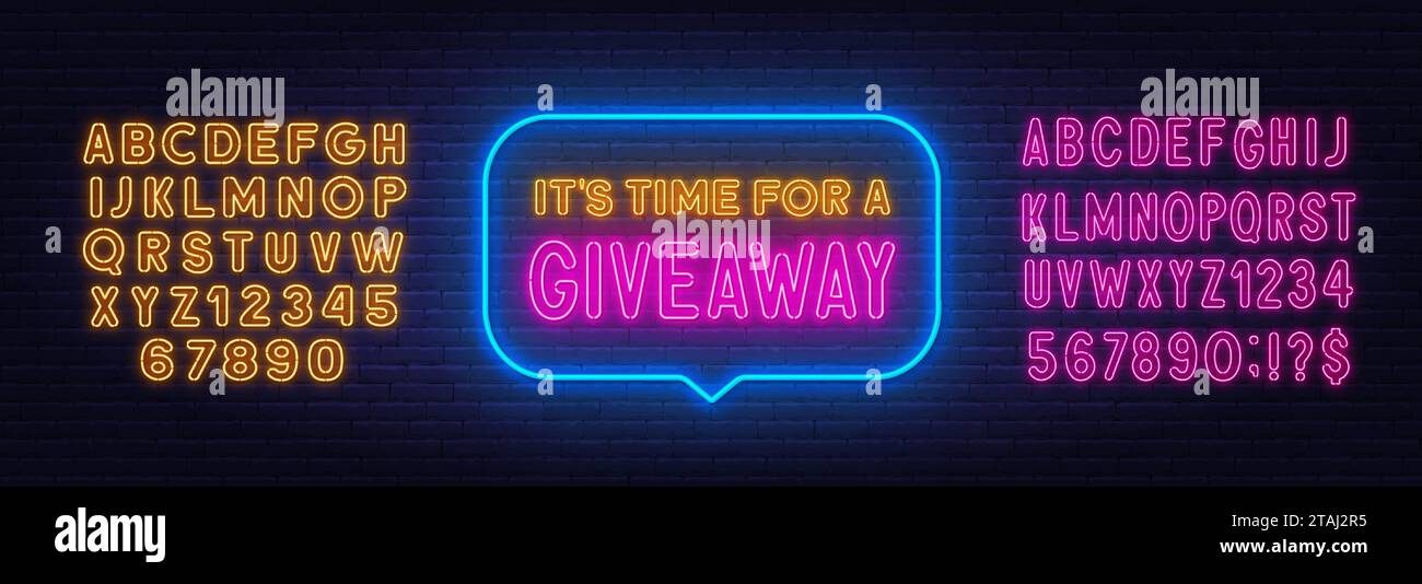 It s time for a giveaway neon sign in the speech bubble on brick wall ...