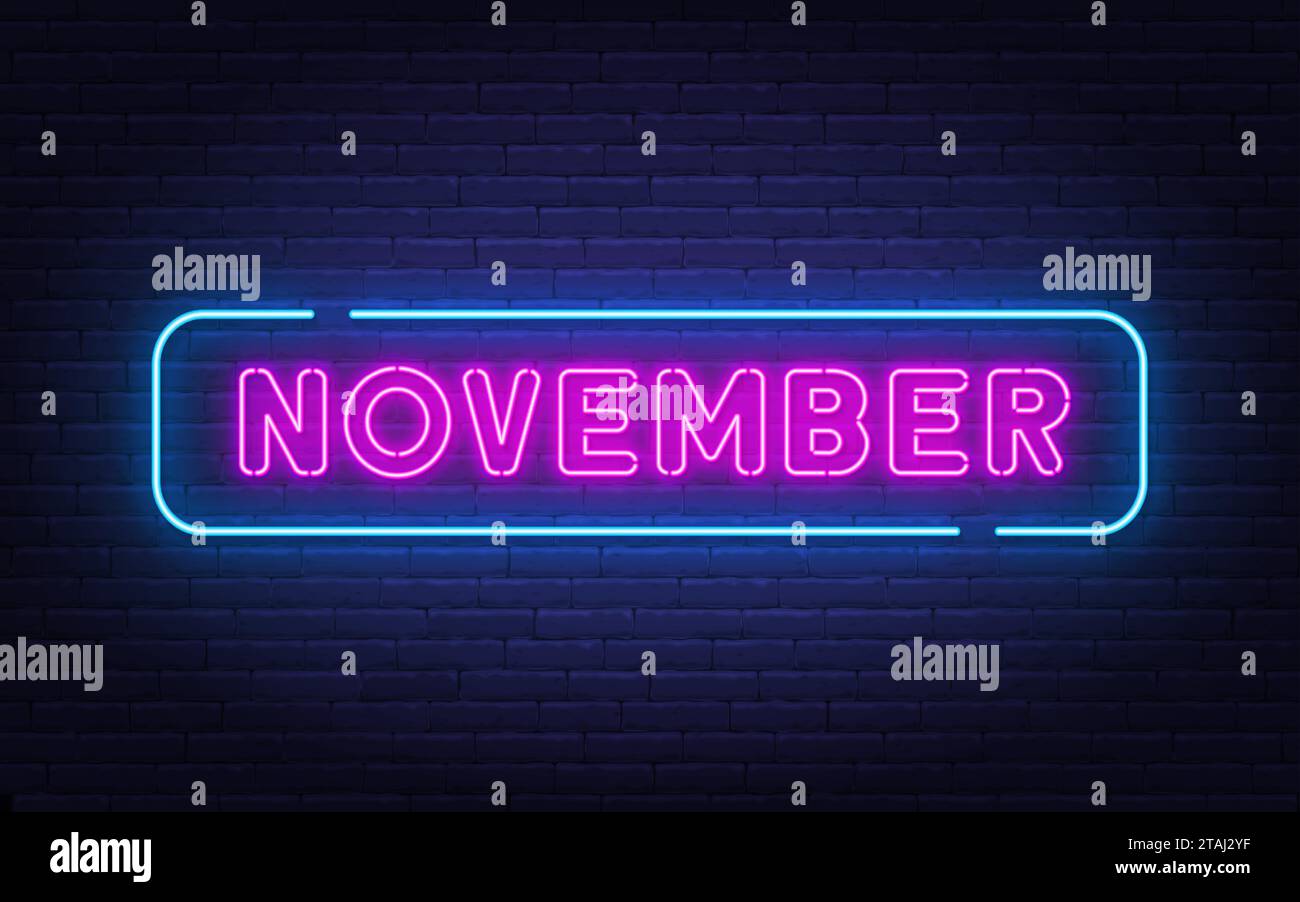 November neon neon sign on brick wall background Stock Vector Image ...