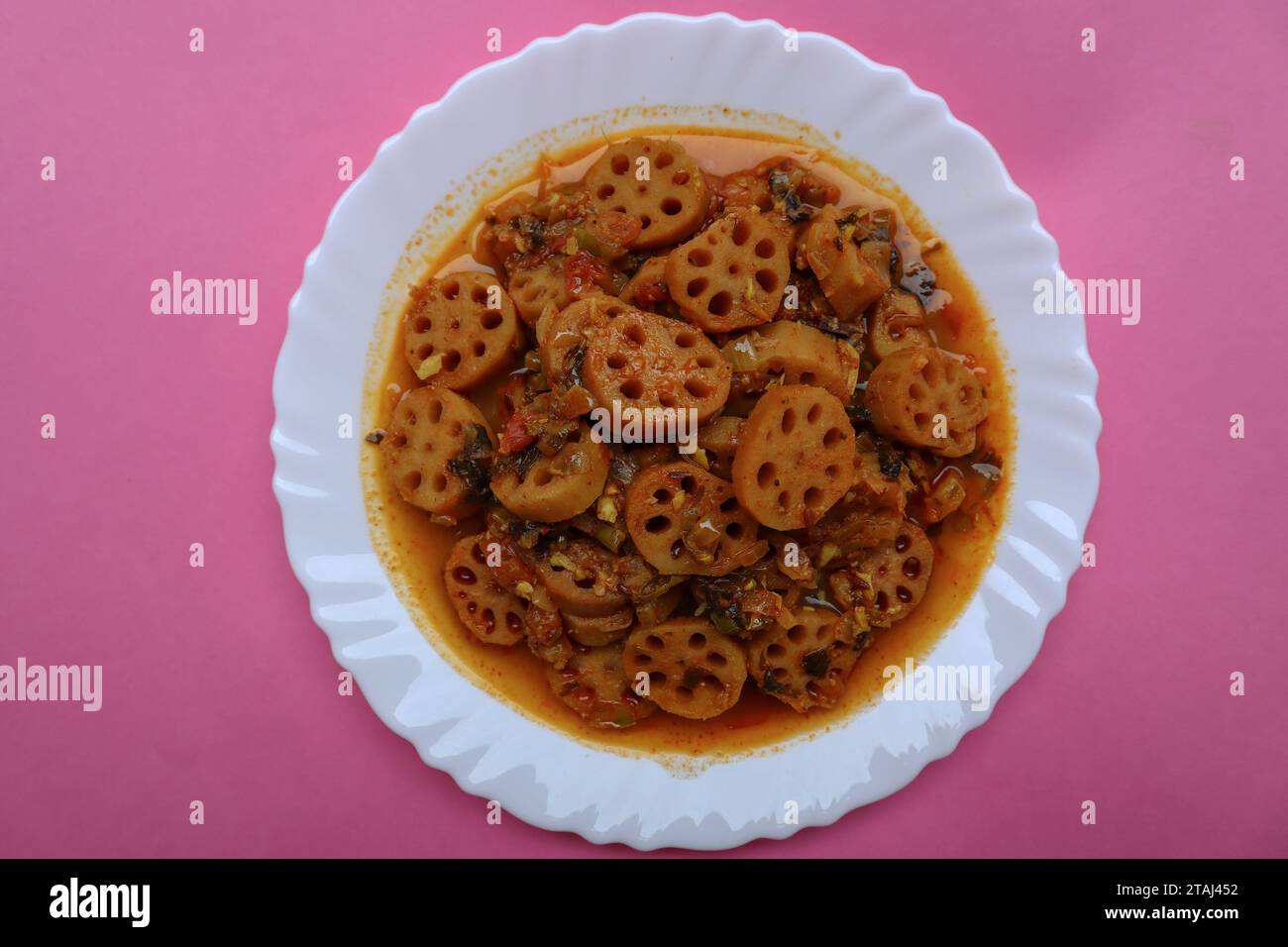 Tasty Lotus stem curry, a side dish made with lotus stem. Kamal kakdi ...