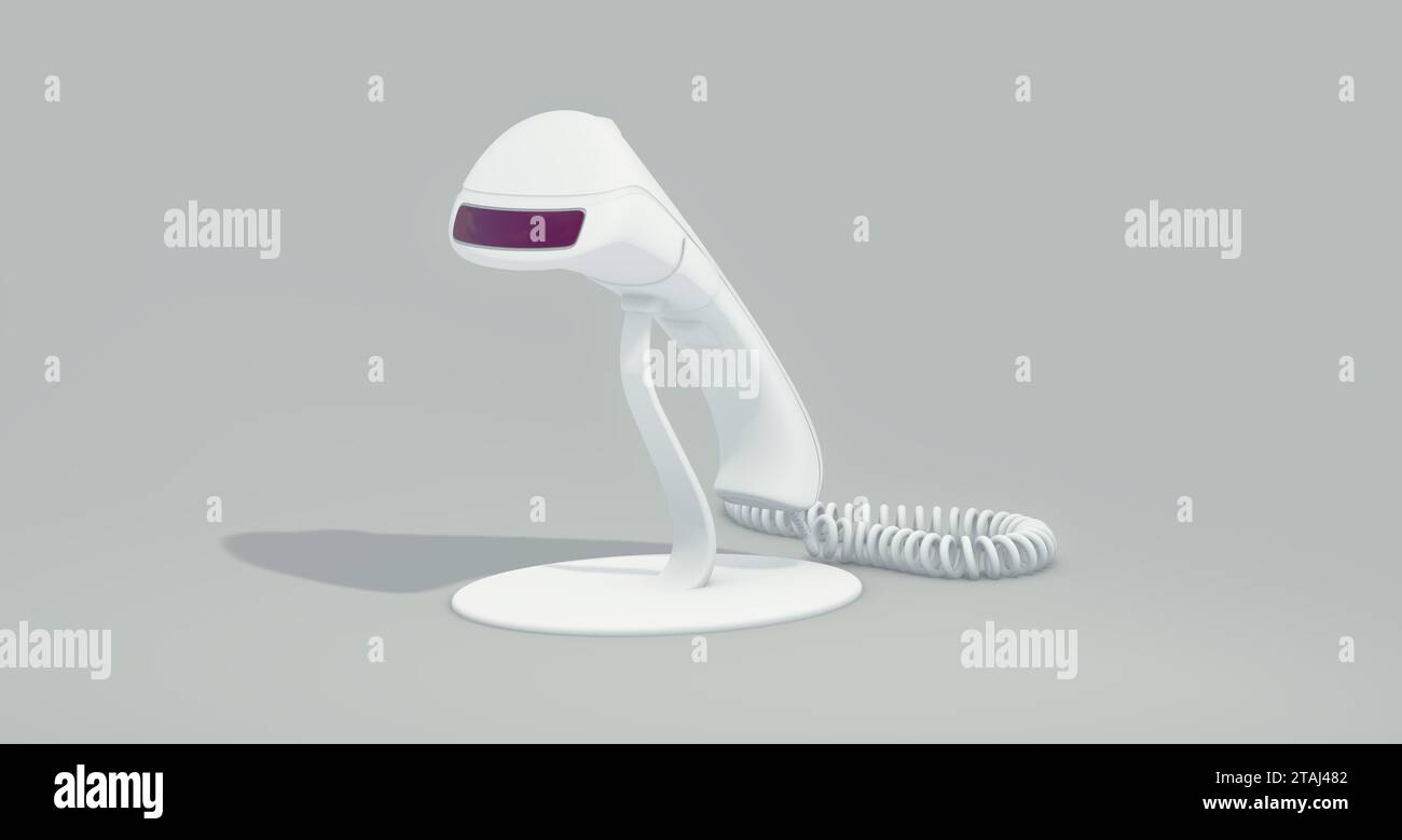 White Hand Scanner for a Products Bar Code on a Gray Studio Background ...