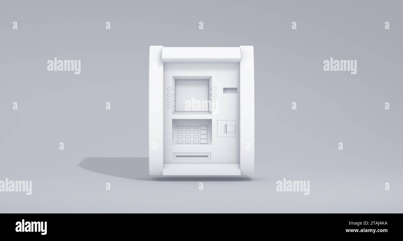 White ATM Machine on a Soft Gray Studio Background. Monochrome. Front ...