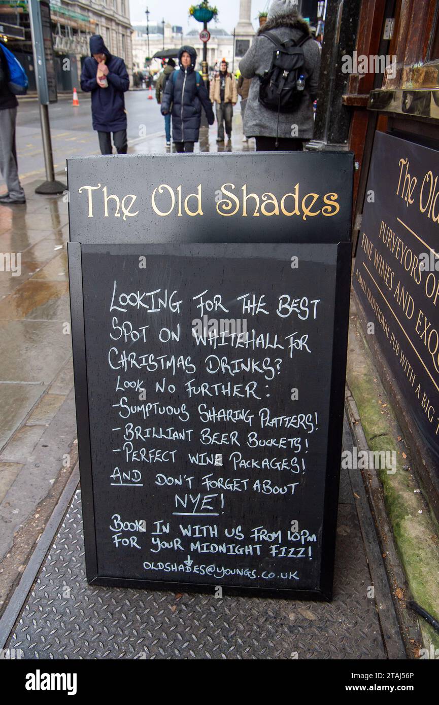 London, UK. 27th November, 2023. A sign outside the Old Shades pub in ...