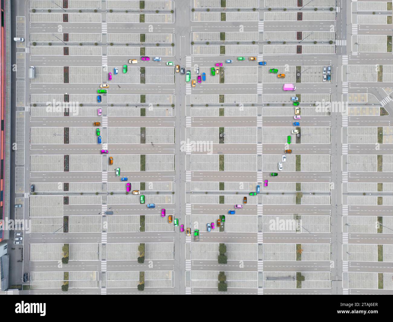 Cars in a parking lot forming a heart, symbol of love and health Stock ...