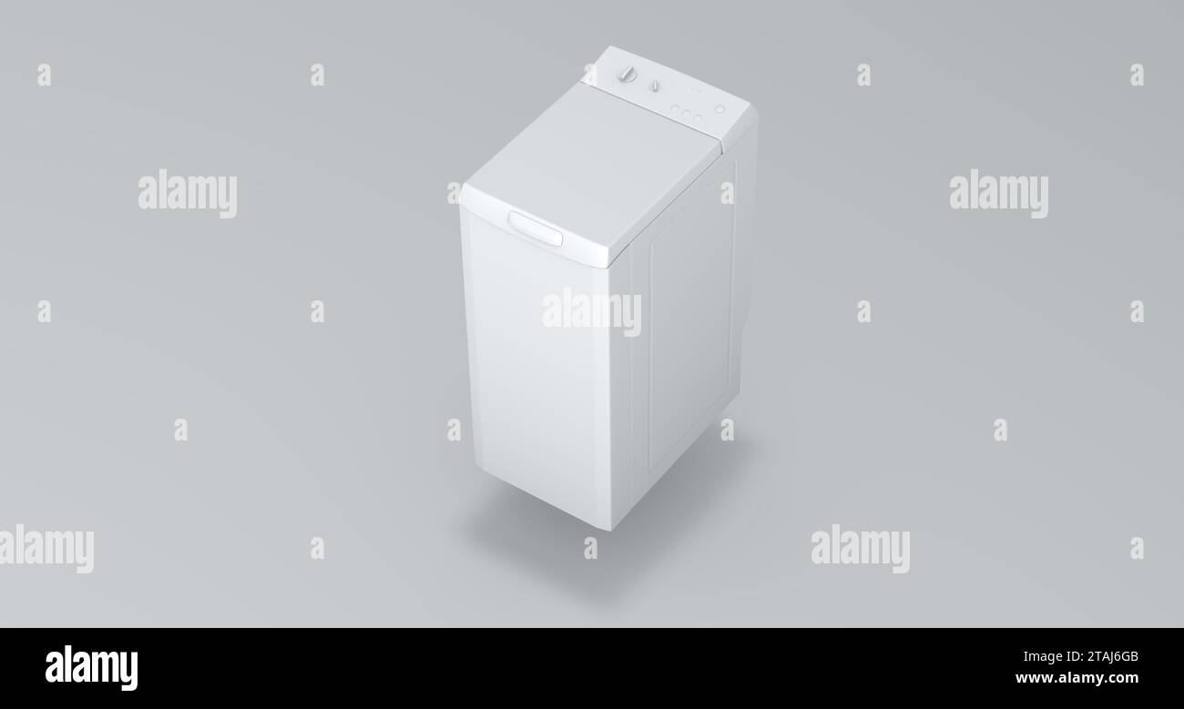 White Vertical Washing Machine on a Soft Gray Studio Background ...