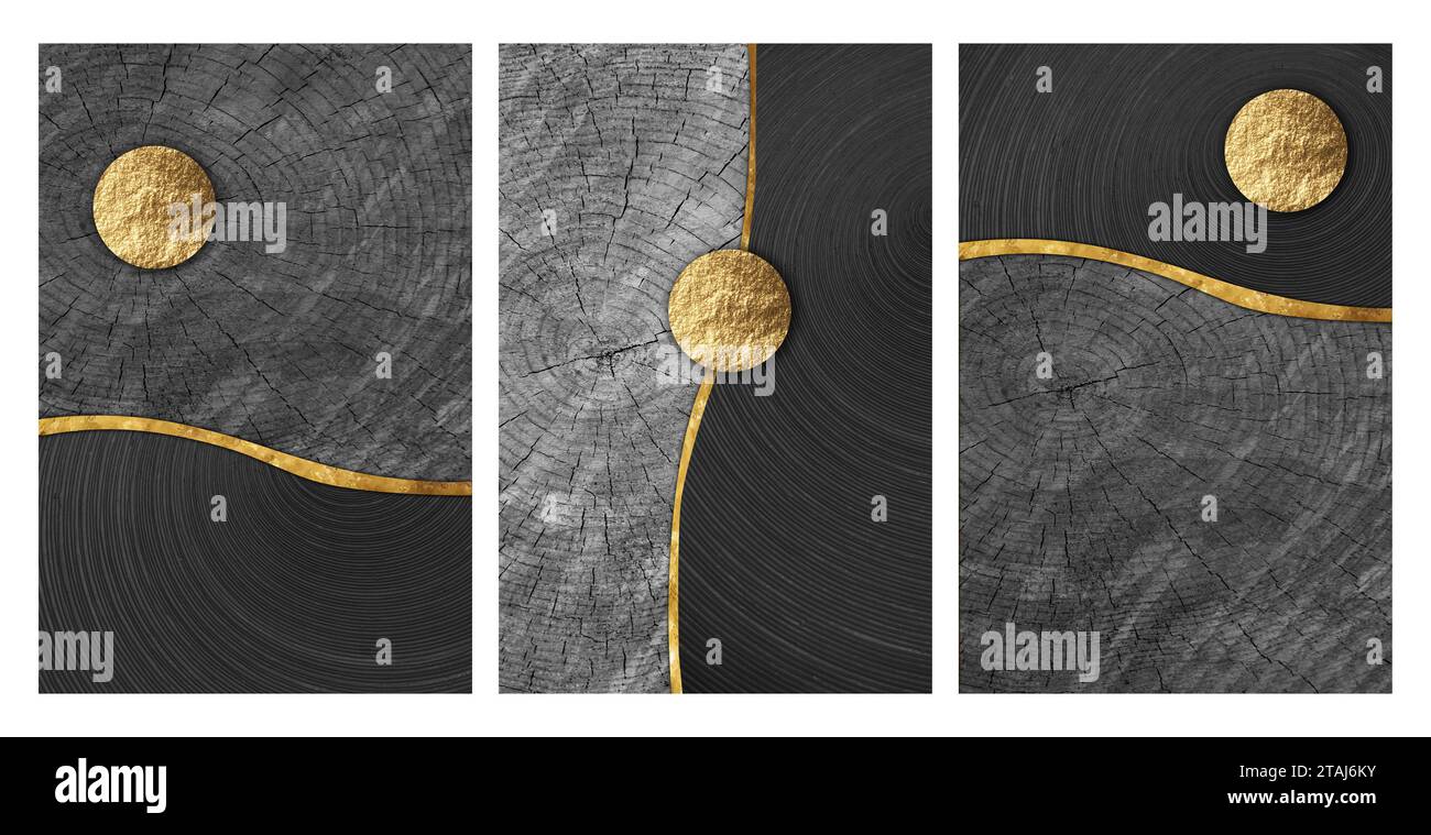 3d abstract black trunk wood wallpaper. nordic modern black and golden ...