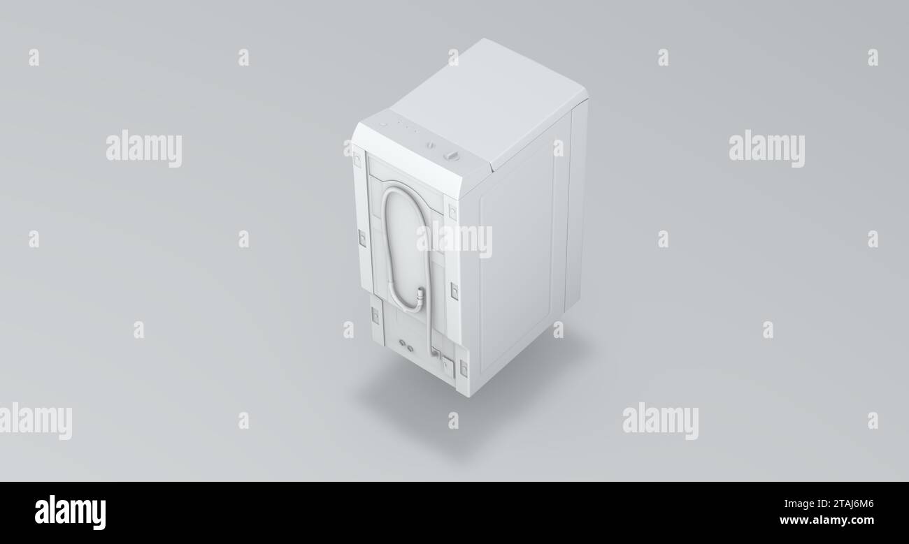 The Back Side of a White Vertical Washing Machine on a Soft Gray Studio ...