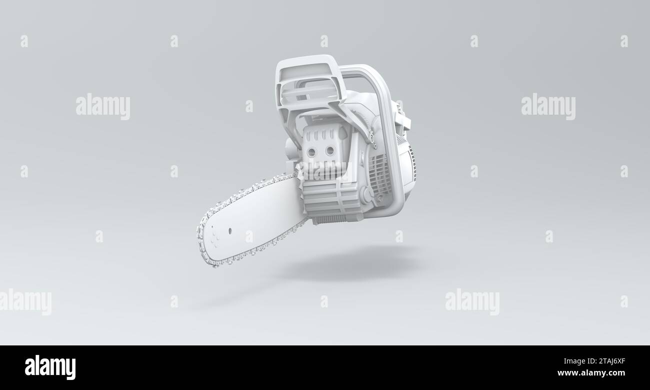 White Chainsaw for Wood on a Soft Gray Studio Background. Monochrome ...