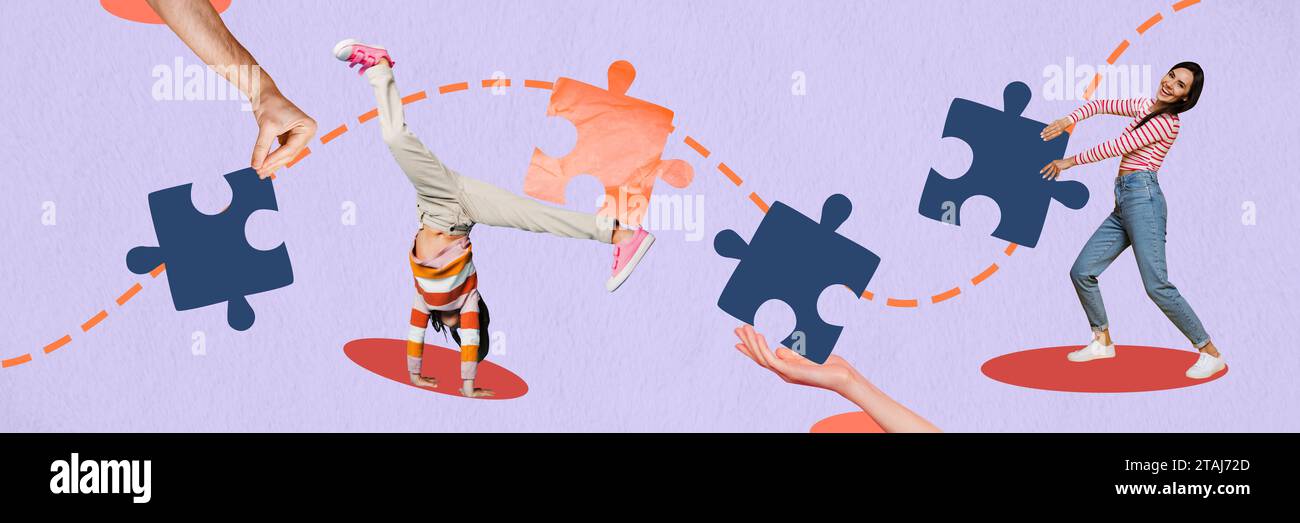 Creative graphics collage painting of happy smiling people playing ...