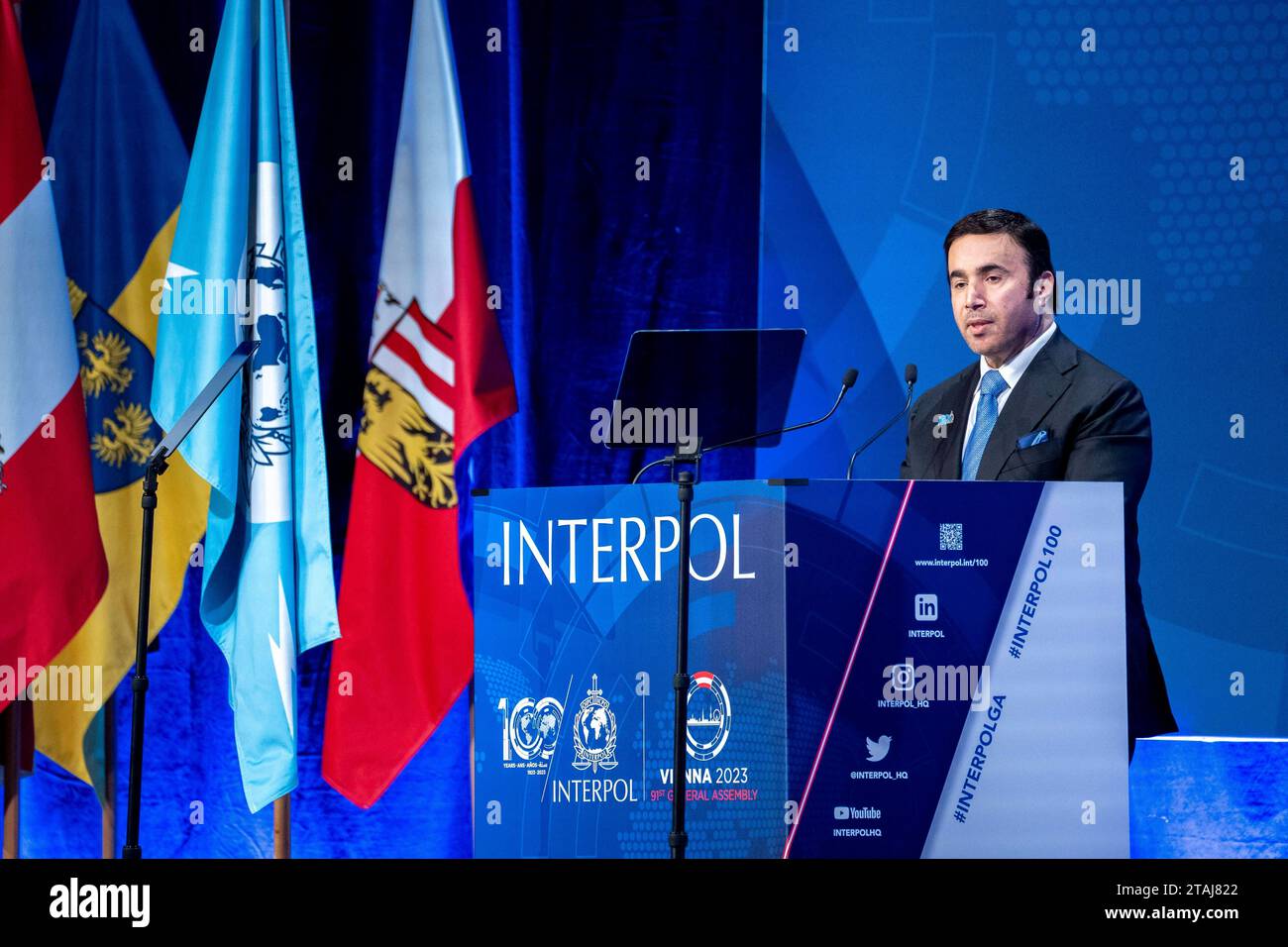 Wien, Österreich. 1. Dezember 2023. Abschlussrede des INTERPOL ...