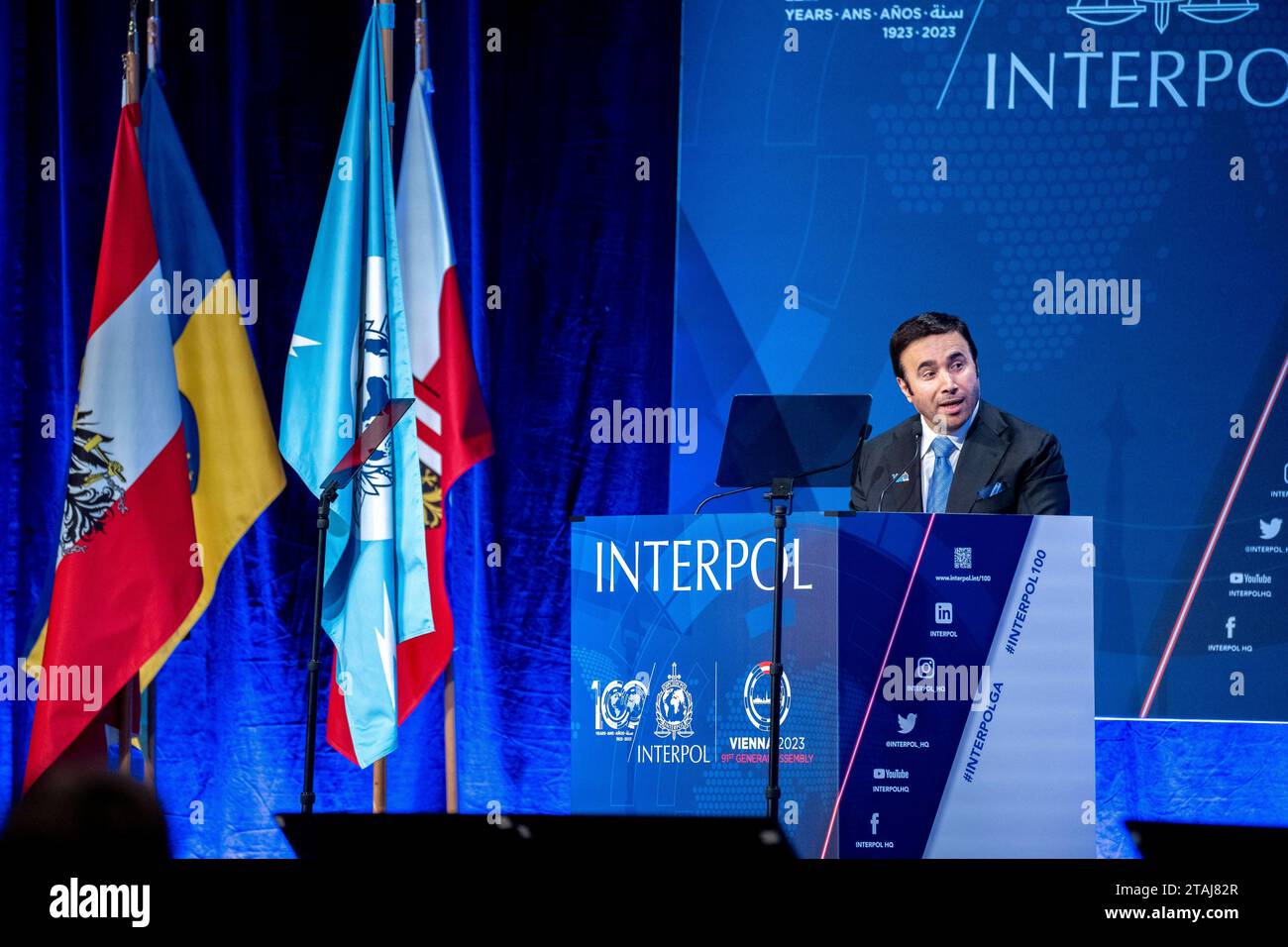 Wien, Österreich. 1. Dezember 2023. Abschlussrede des INTERPOL ...