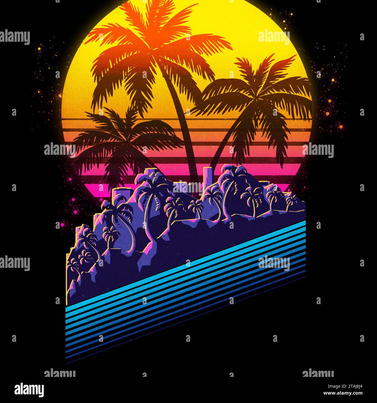 Retro Sci-Fi Background Futuristic landscape of the 80s. Digital Cyber ...