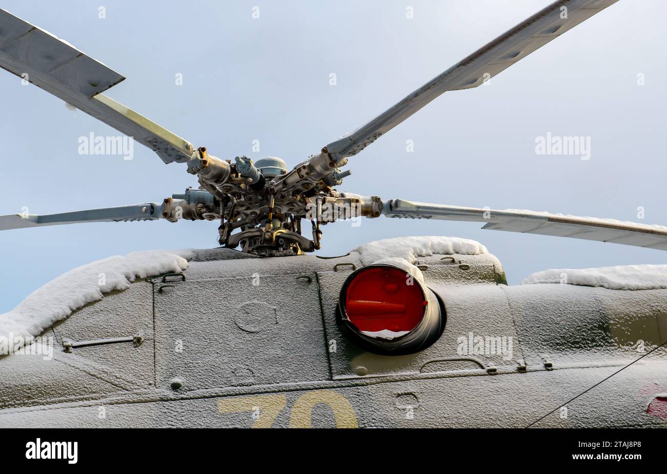Close-up of the rotor mechanism of a helicopter in frost Stock Photo ...