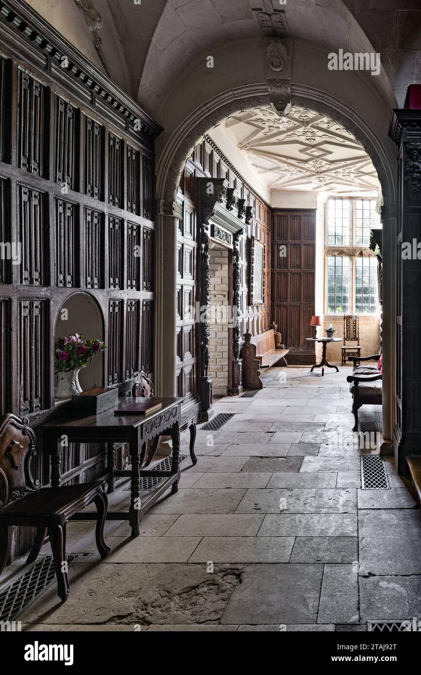 Vaulted passage dating from 1570s with panelled wall and plasterwork ...