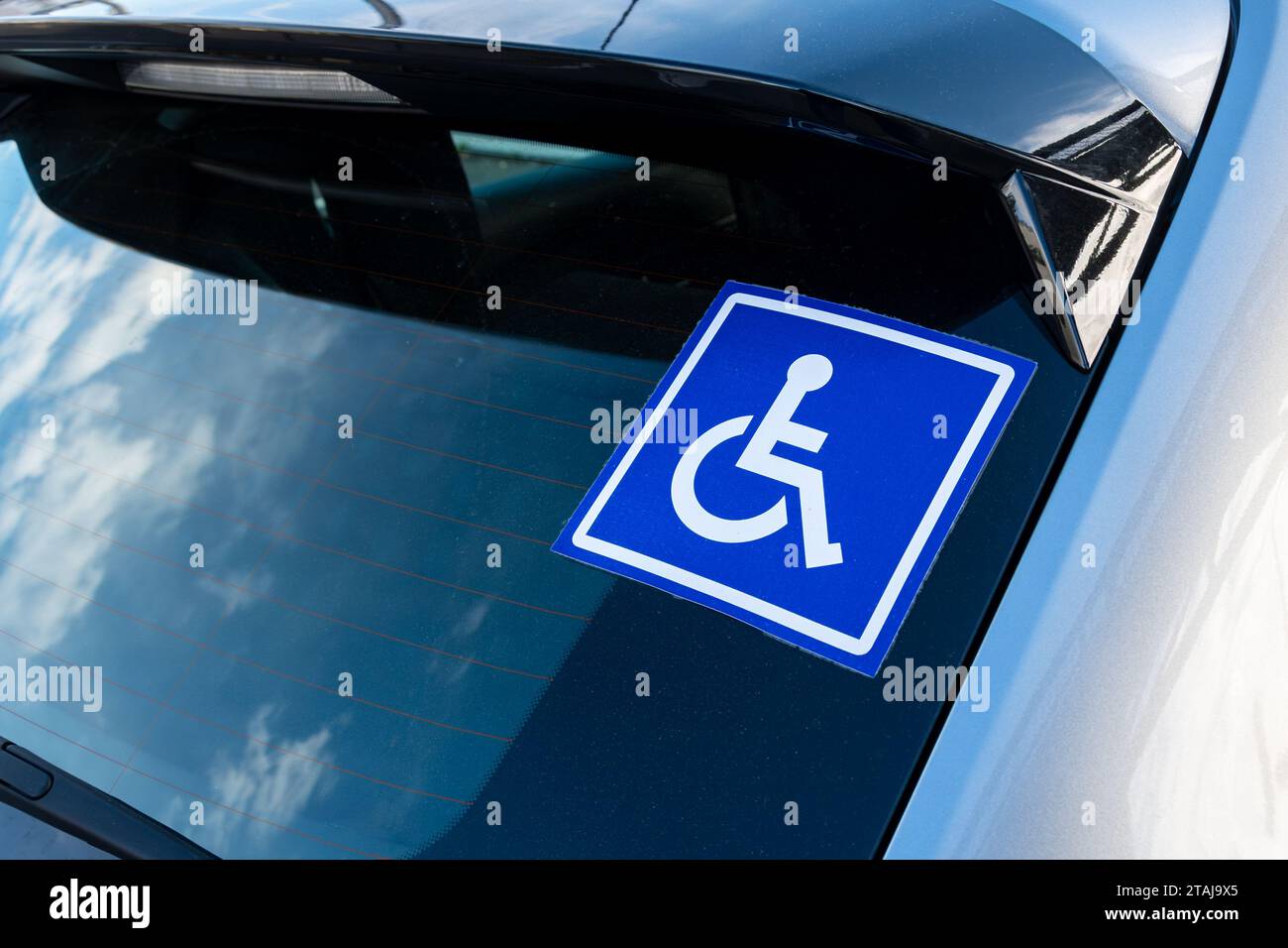 Sticker on the window of a car with a pictogram of a disabled person in ...