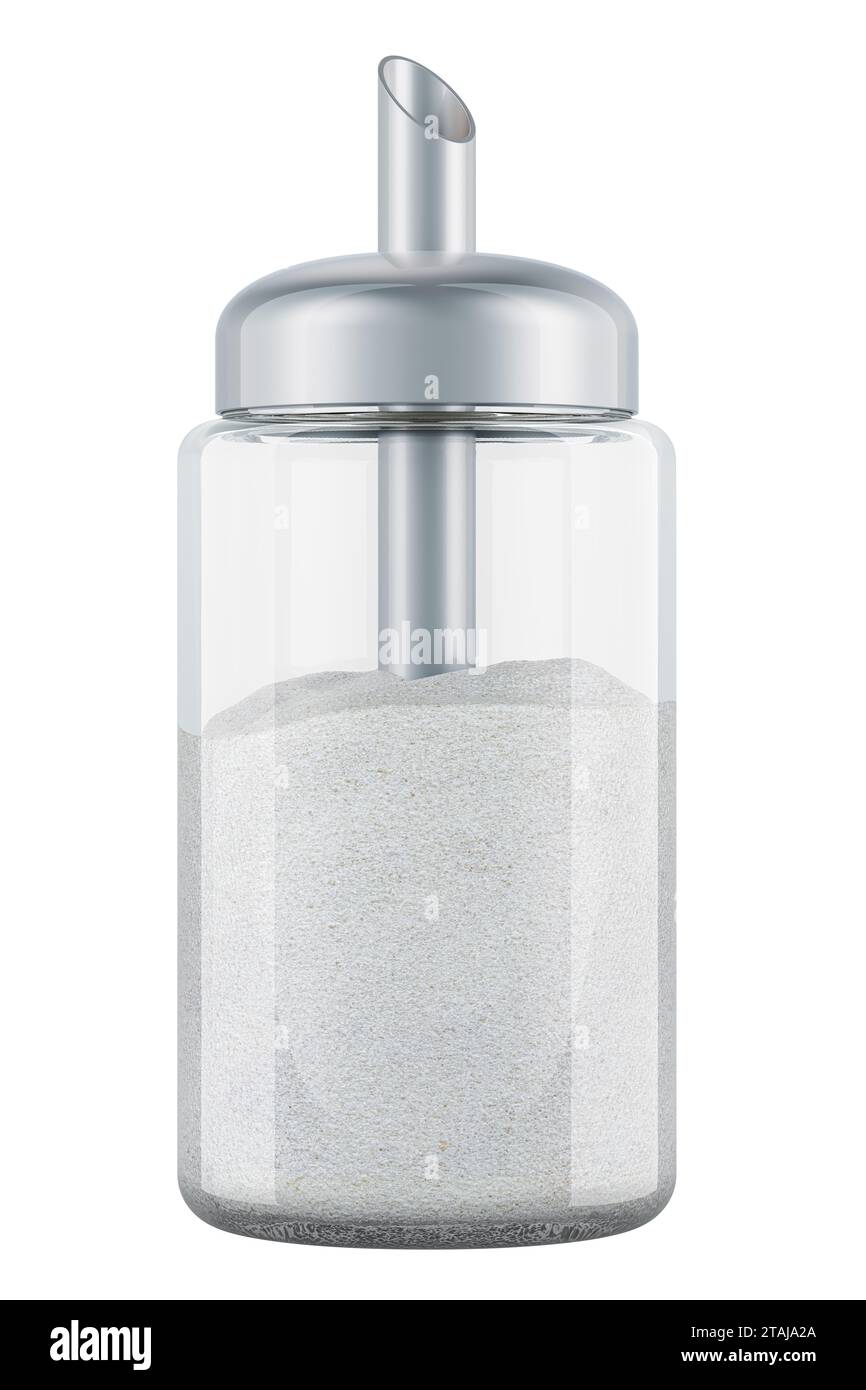 Glass Sugar Dispenser Pourer. Sugar shaker with sugar, 3D rendering ...