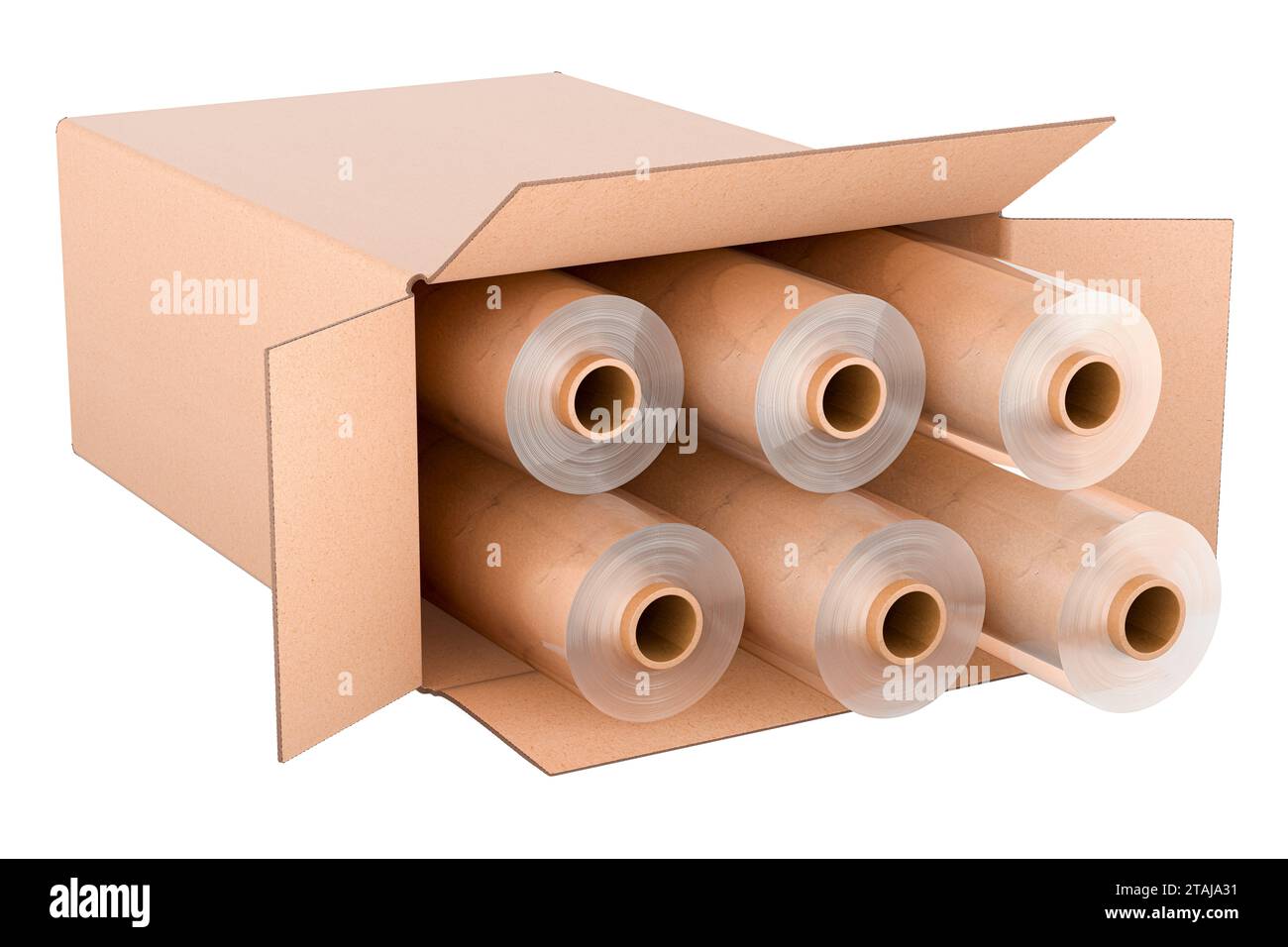 Stretch Wrap Rolls inside cardboard box, 3D rendering isolated on white ...