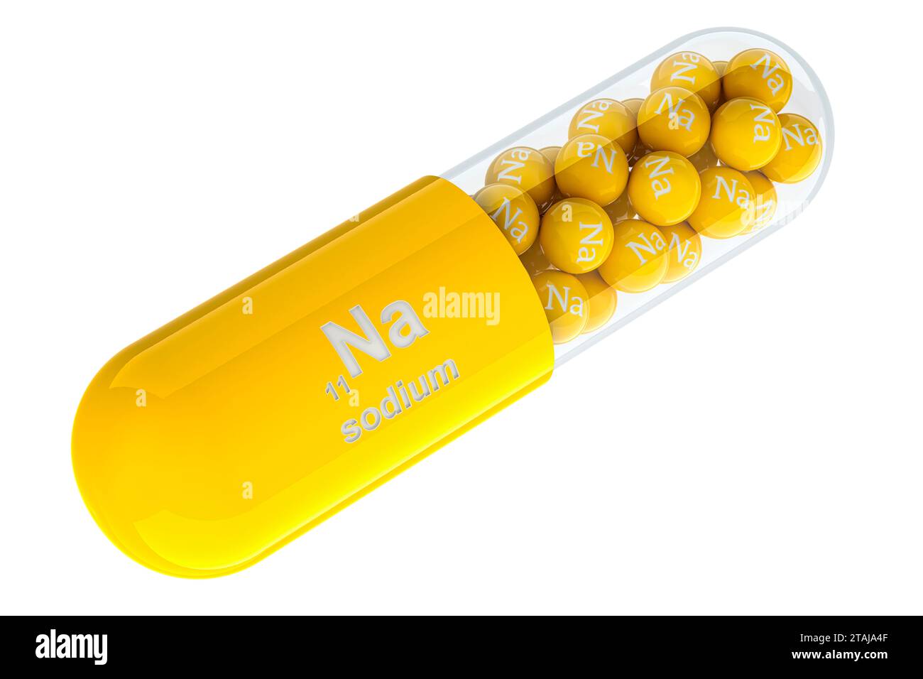 Capsule with sodium Na element, 3D rendering isolated on white ...