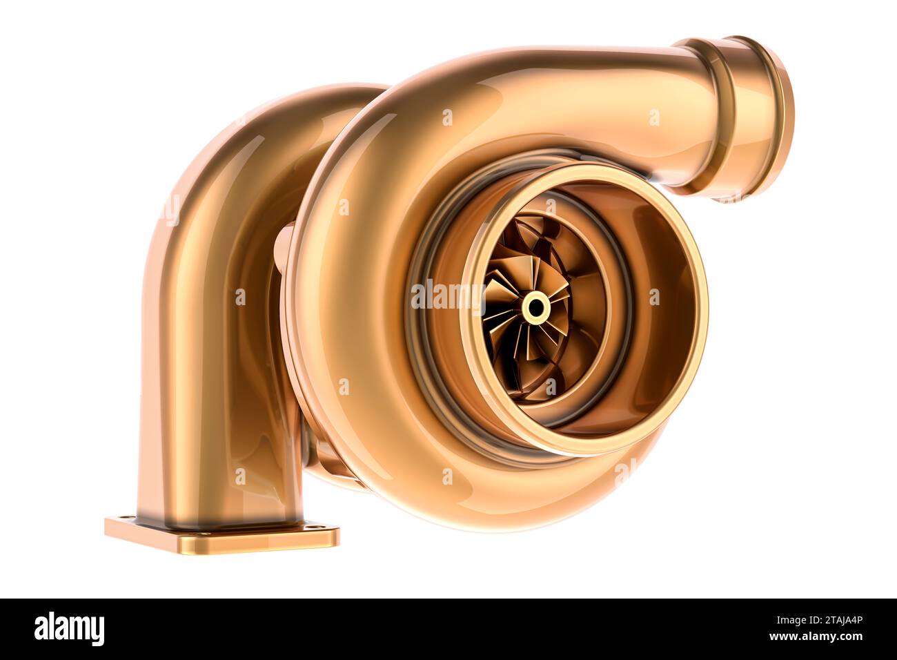 Golden Car Turbocharger, 3D rendering isolated on white background ...