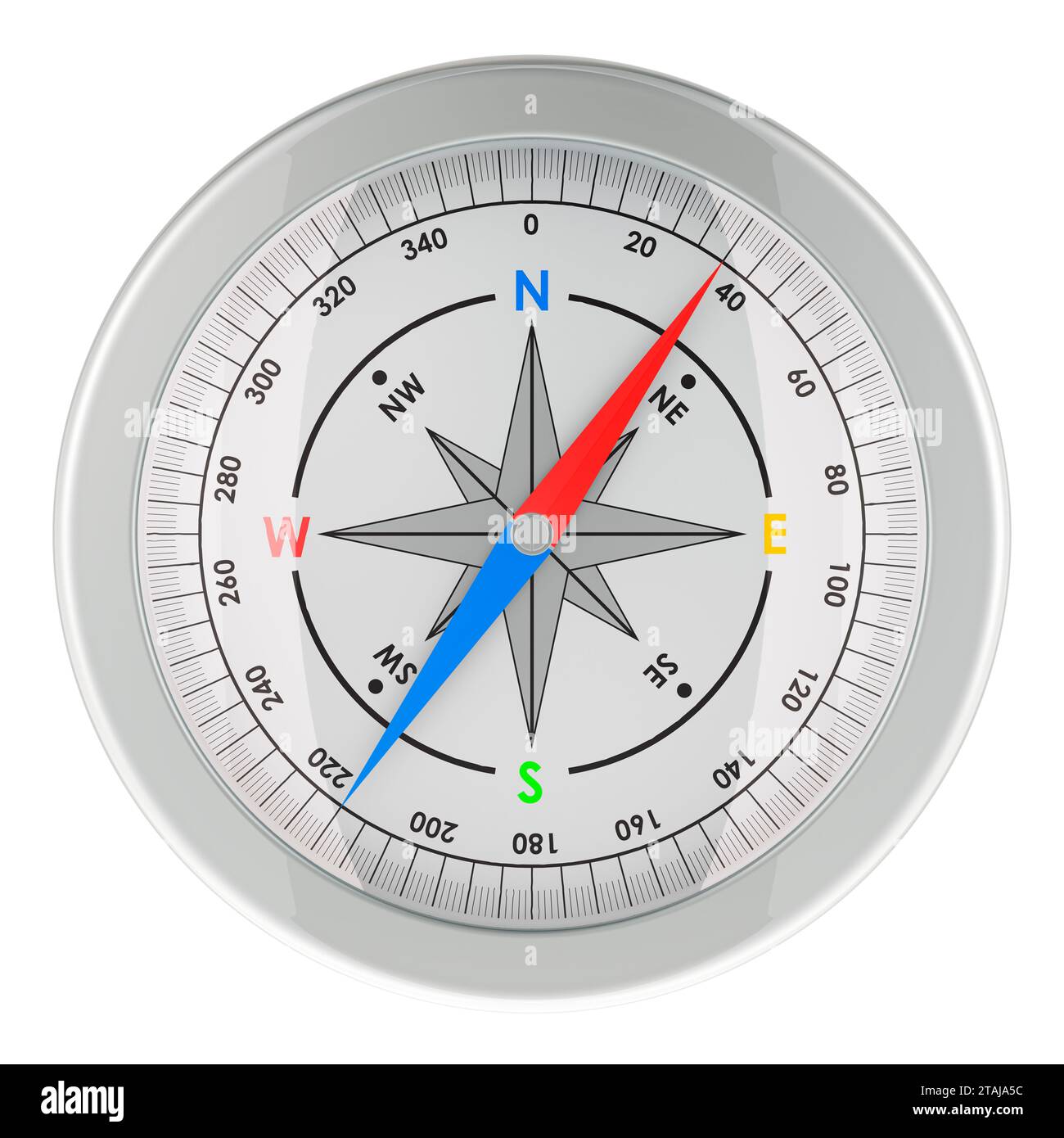 Metallic Magnetic Compass, front view. 3d rendering isolated on white ...