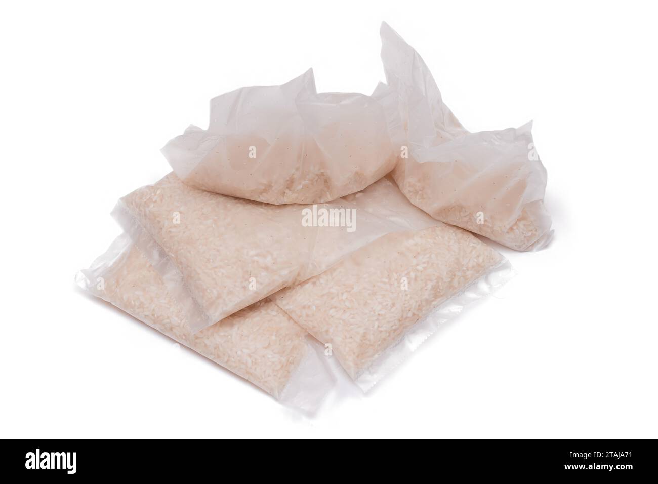 A Plastic Bags of White Long Grain Rice - Isolated on White Background ...