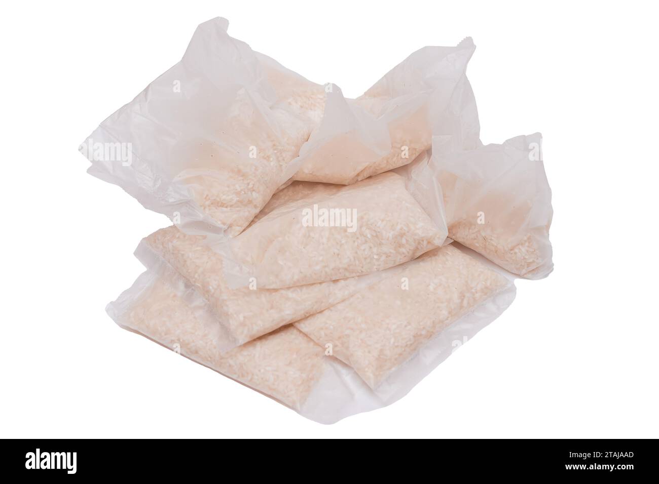 A Plastic Bags of White Long Grain Rice - Isolated on White Background ...