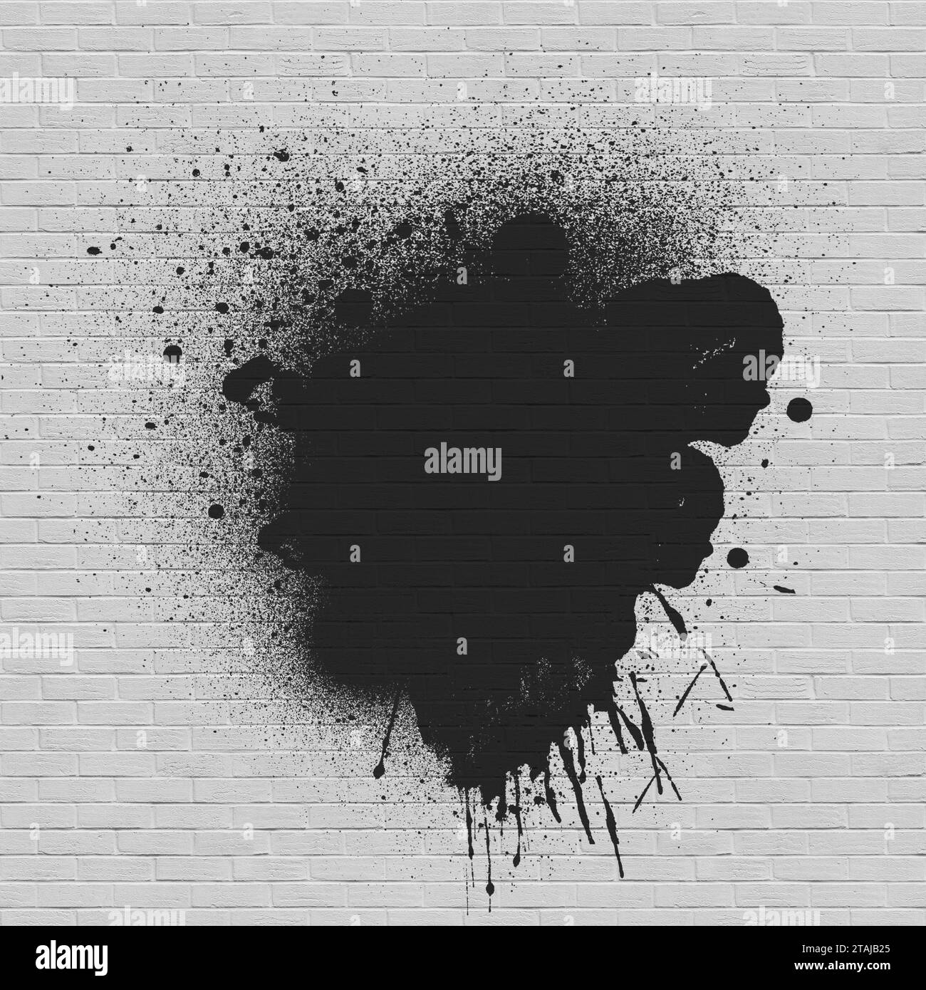 Black paint stroke copyspace on a cement block wall. Urban Grung Stock ...