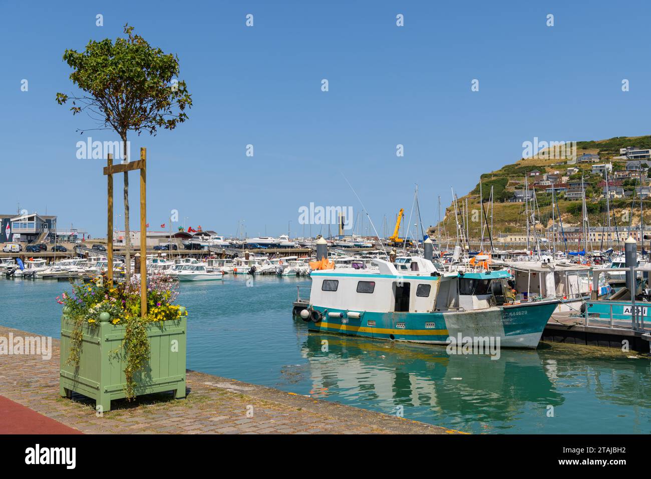 Fecamp, France - July 17, 2022: The harbor of Fecamp on a calm sunny ...