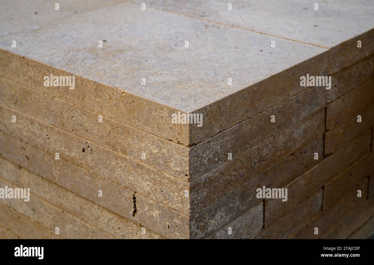 stacked real marble paving slabs 2 Stock Photo - Alamy