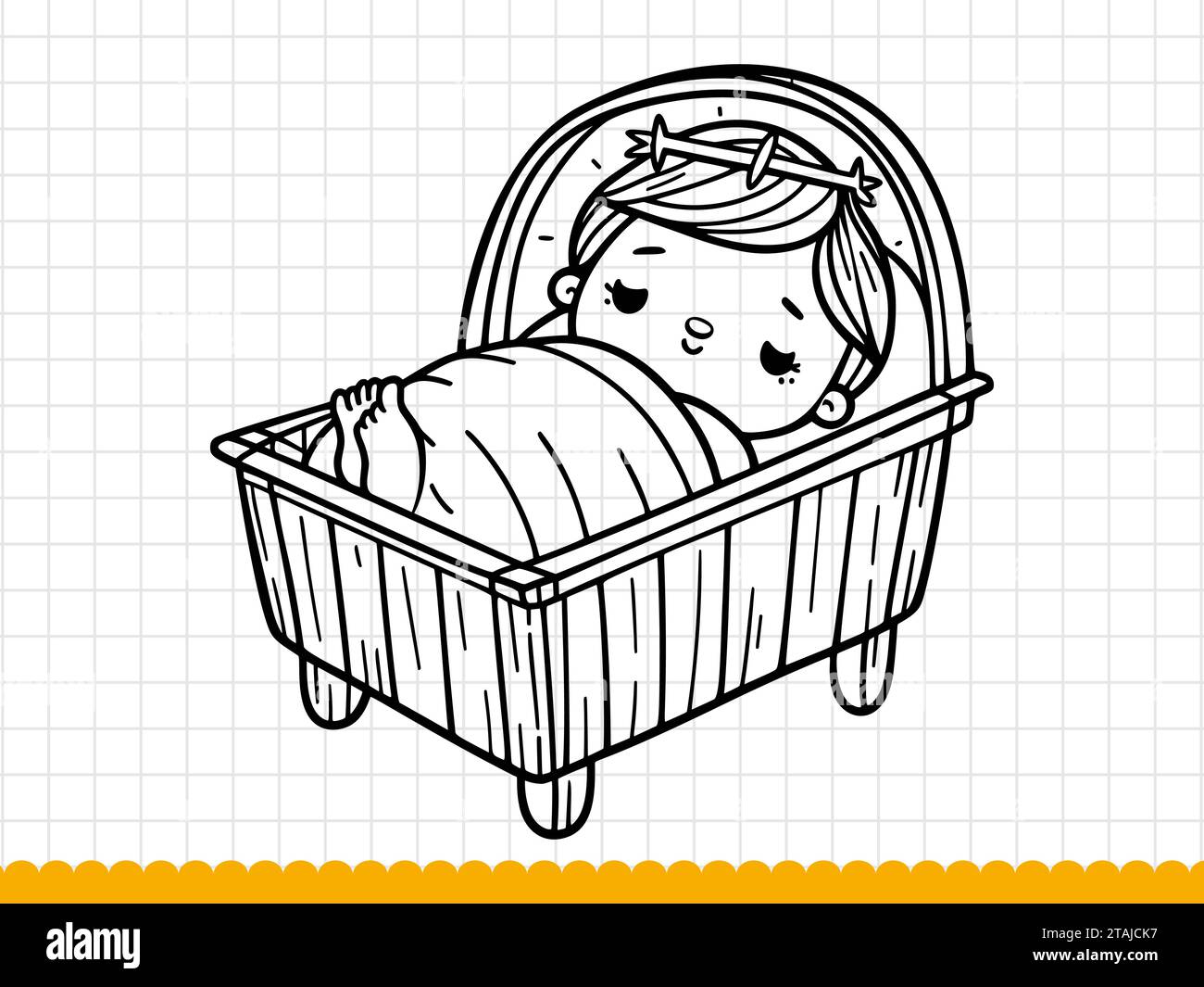 Black line art baby Jesus sleeping in manger. Vector illustration Stock ...