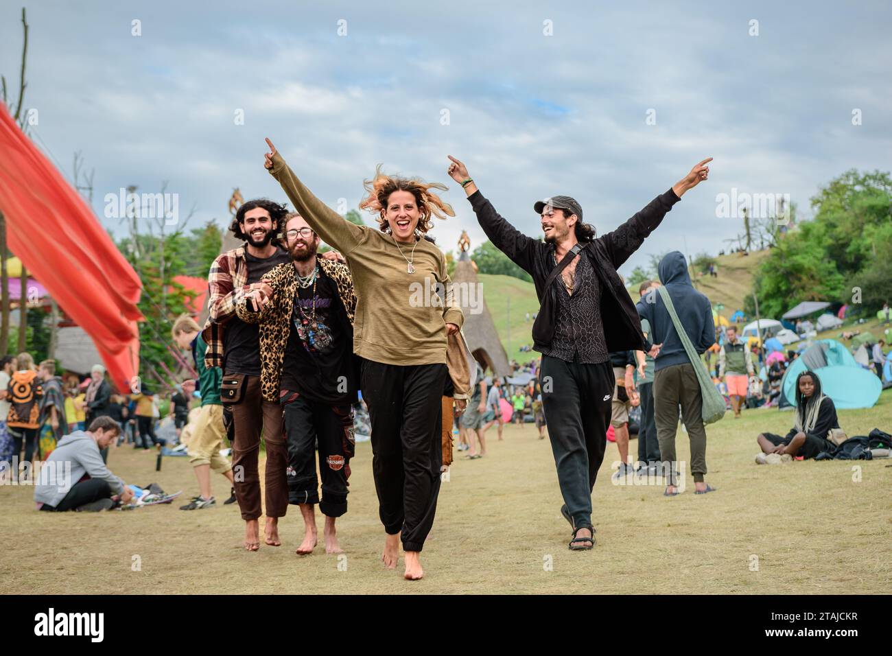 The people during the annual Ozora Festival near the Hungarian village ...