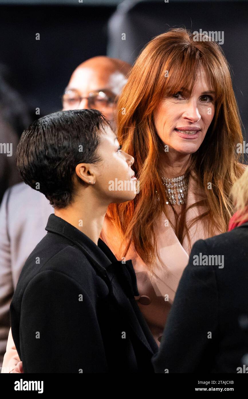 Myha'la Herrold, left, and Julia Roberts are interviewed upon arrival ...