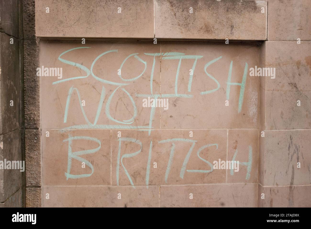 Street graffiti stating ‘Scottish not British’ Scottish independence ...