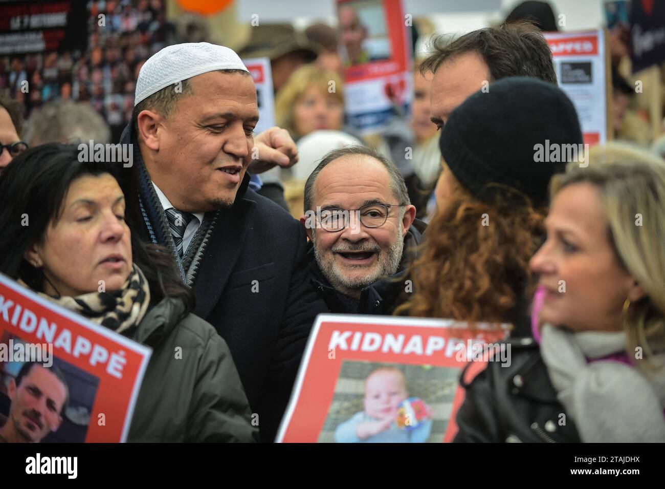 Paris, France. 01st Dec, 2023. Imam Hassen Chalghoumi (L) speaks with ...