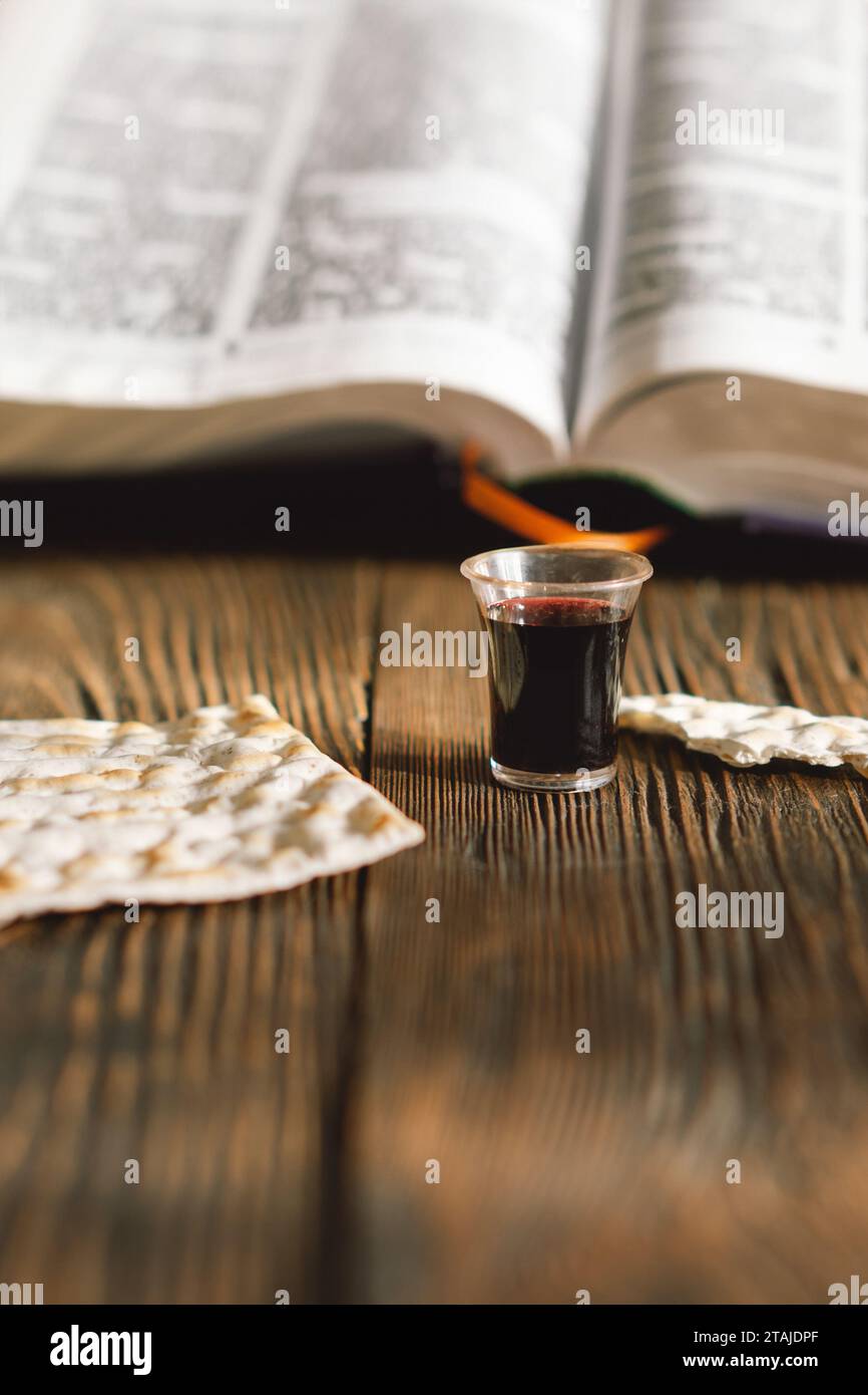 Communion. Religious tradition of breaking bread. Bread and wine Stock ...