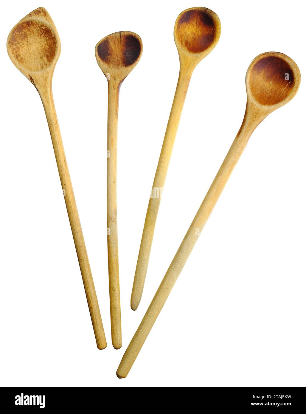 set of vintage wooden spoons isolated on white background. Kitchen ...