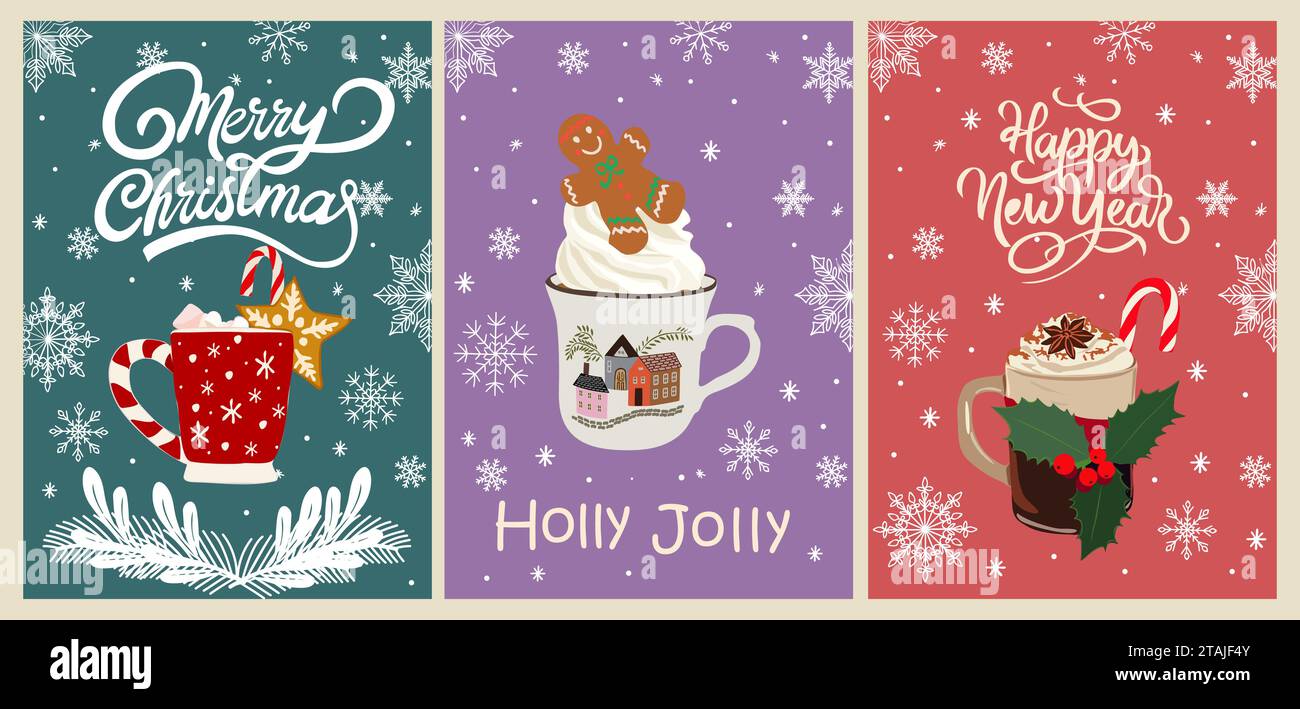 Set of Merry Christmas, Happy new year cards Stock Vector Image & Art ...