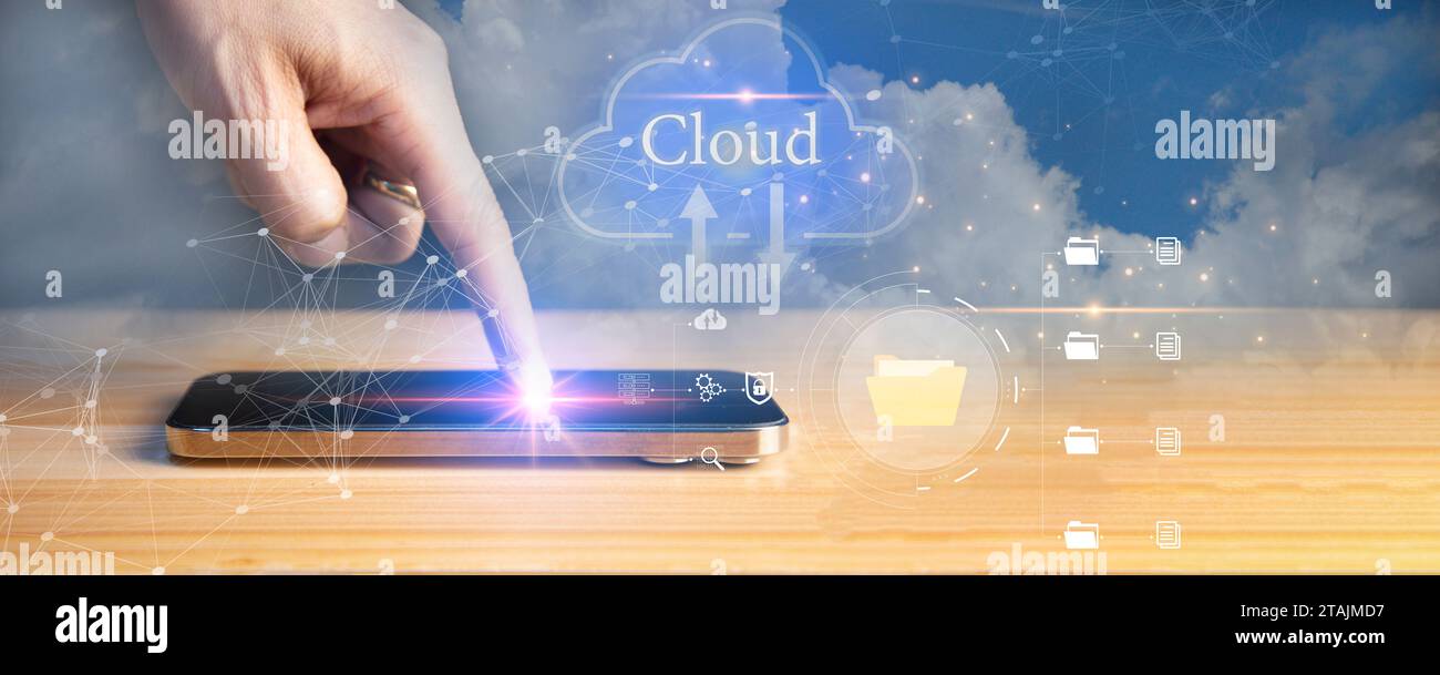 Cloud computing concept - connect device to cloud business man or ...