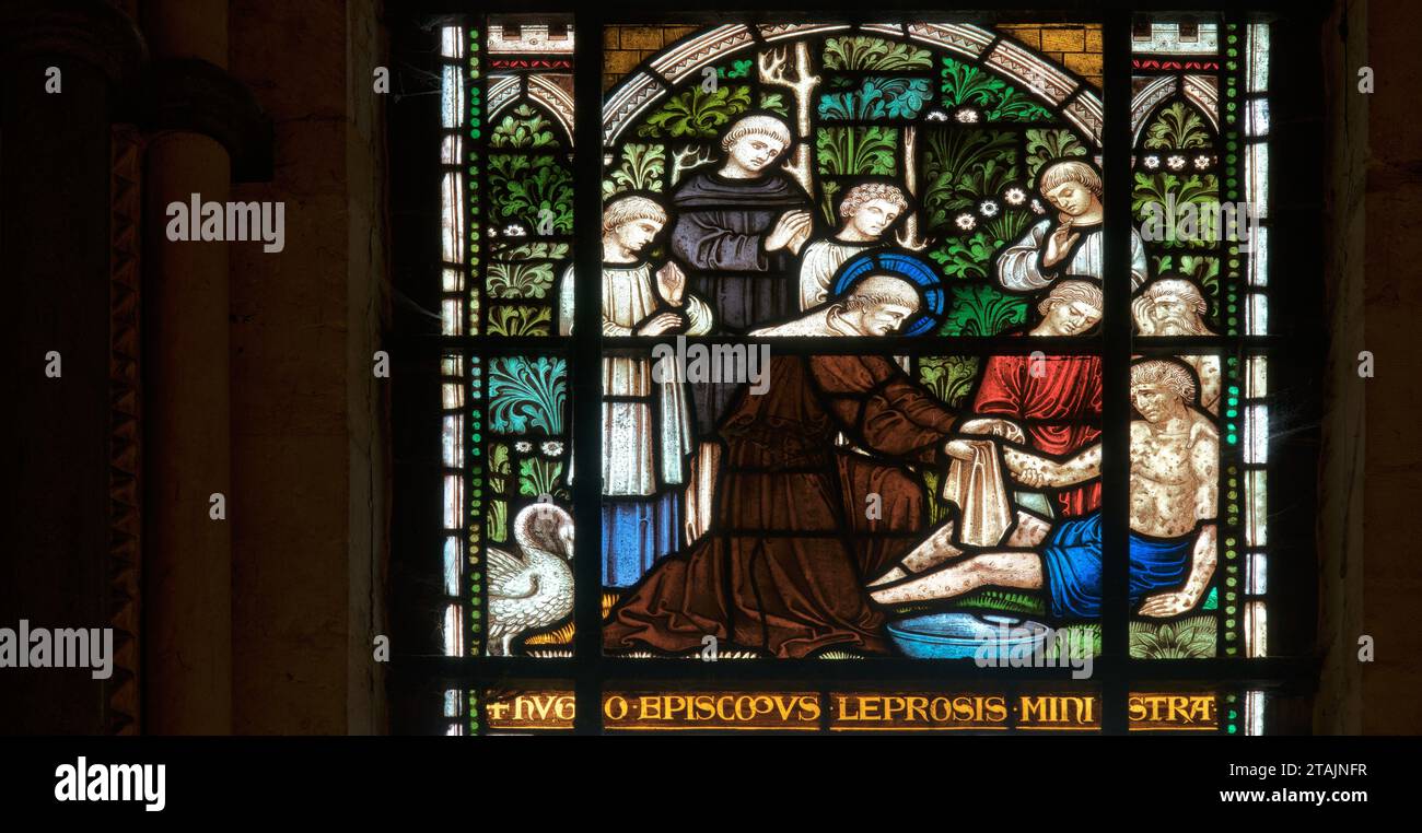 Bishop Hugh of Lincoln cathedral, England, ministers to lepers, 1186 ...