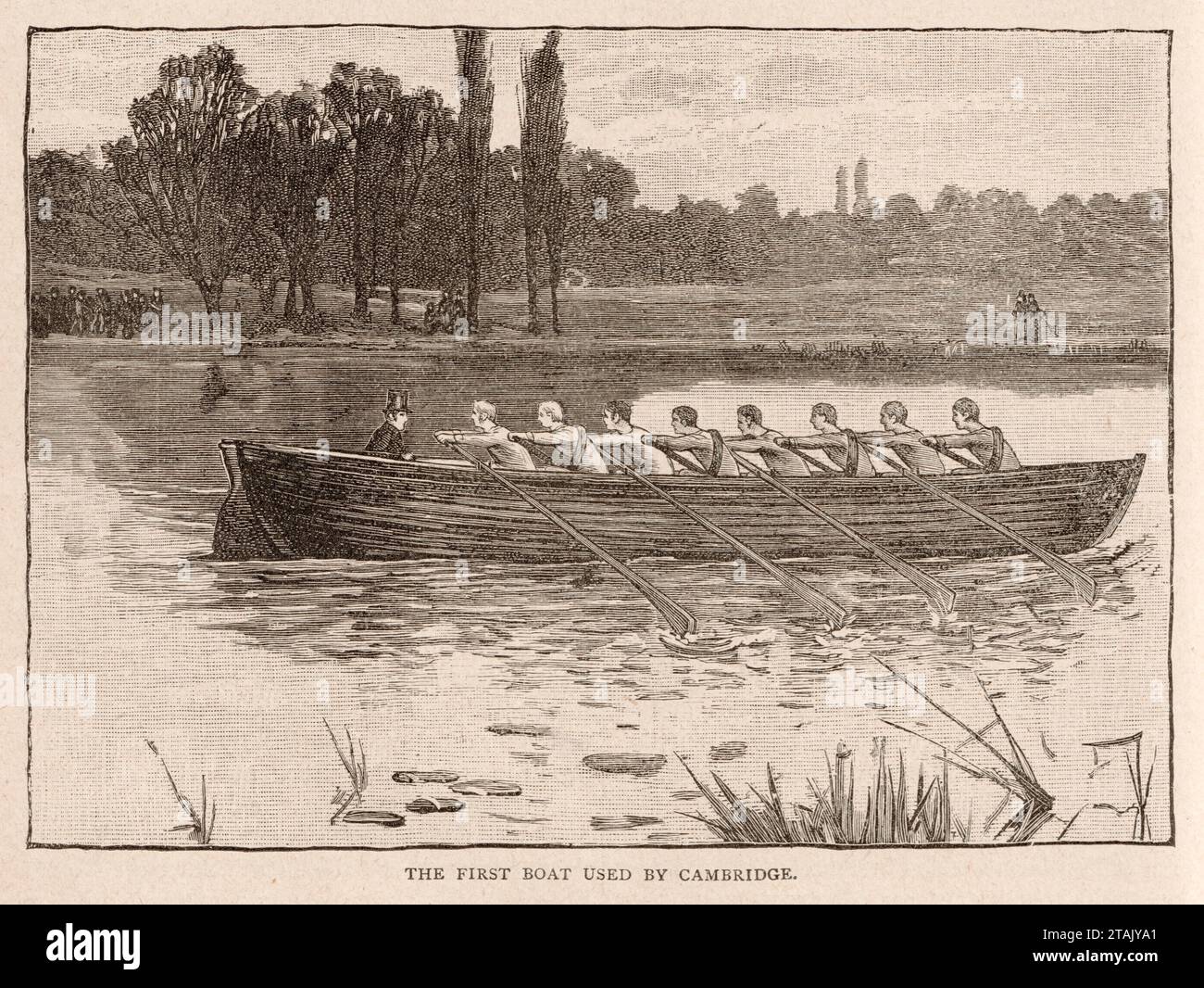 Engraving of the first boat used by Cambridge in The Boat Race from the ...