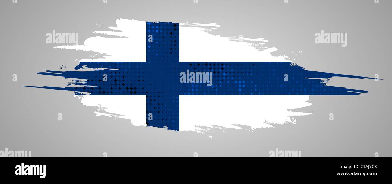 Finland Flag with Brush Paint Style and Halftone Effect. National ...
