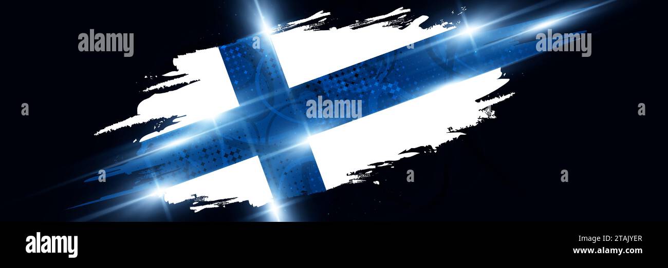 Finland Flag in Brush Paint Style with Glowing and Halftone Effect ...