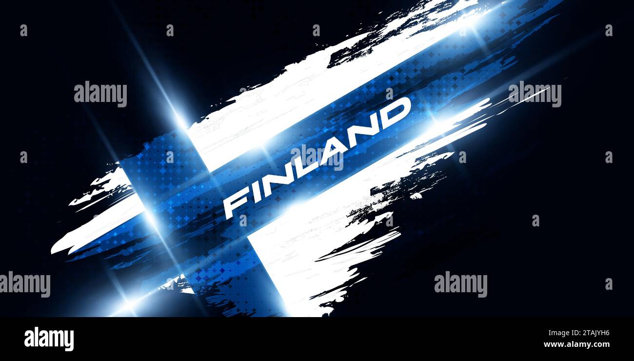 Finland Flag in Brush Paint Style with Glowing and Halftone Effect ...