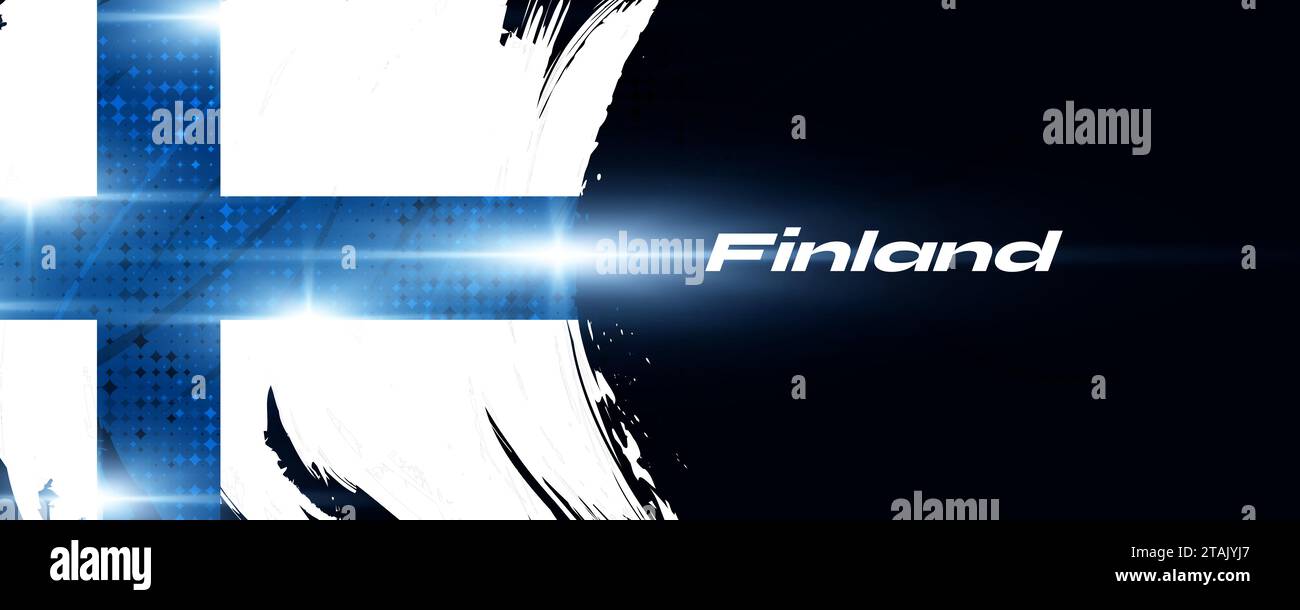 Finland Flag in Brush Paint Style with Glowing and Halftone Effect ...