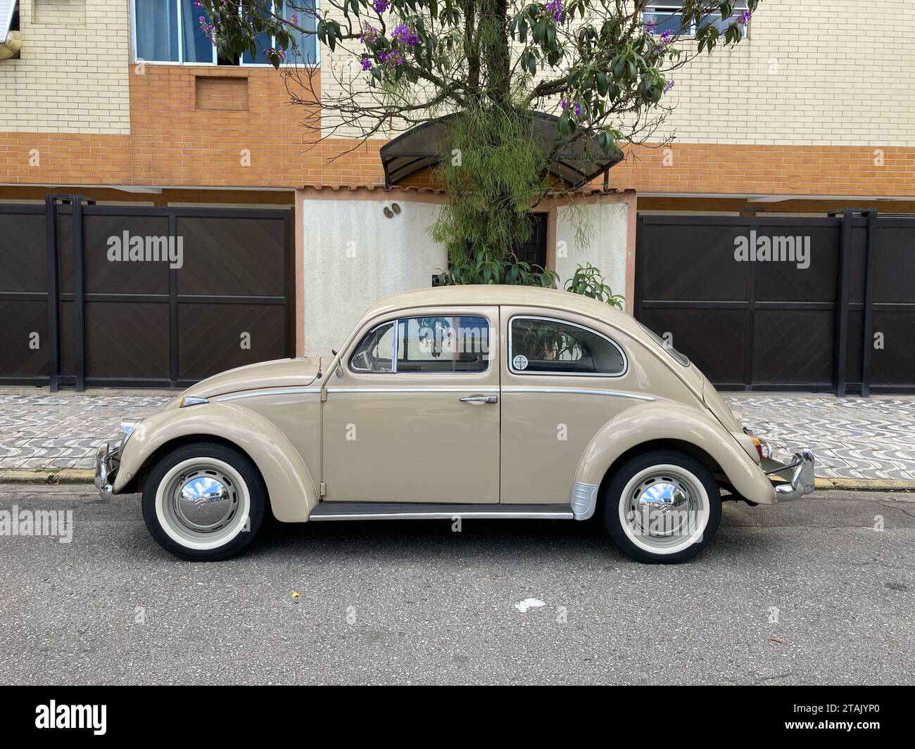 Old gray Beetle from the early 1970s standing on the street Stock Photo ...